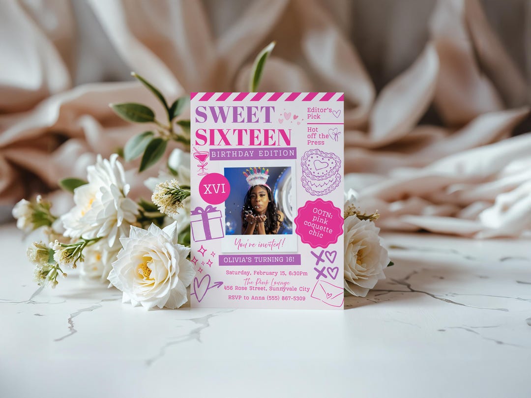 Sweet Sixteen Birthday Magazine Invitation, Pink Coquette Chic 16th ...