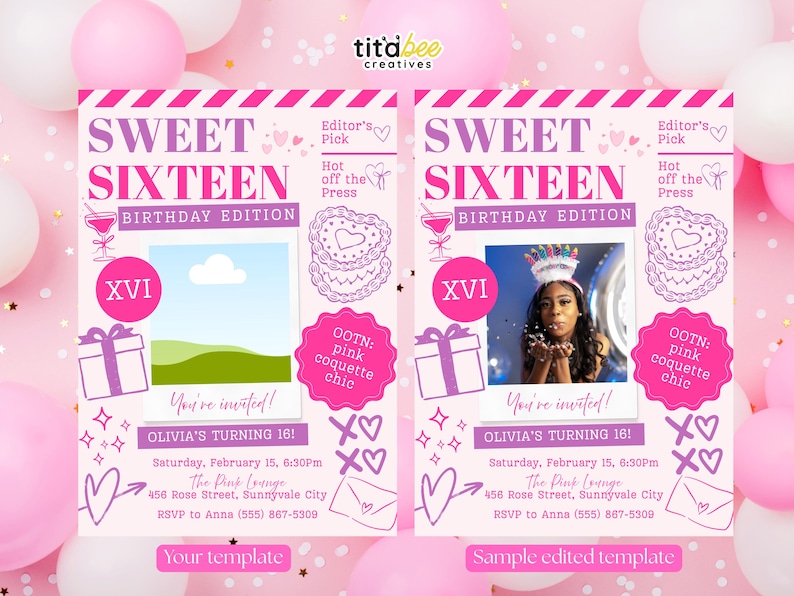 Sweet Sixteen Birthday Magazine Invitation, Pink Coquette Chic 16th ...