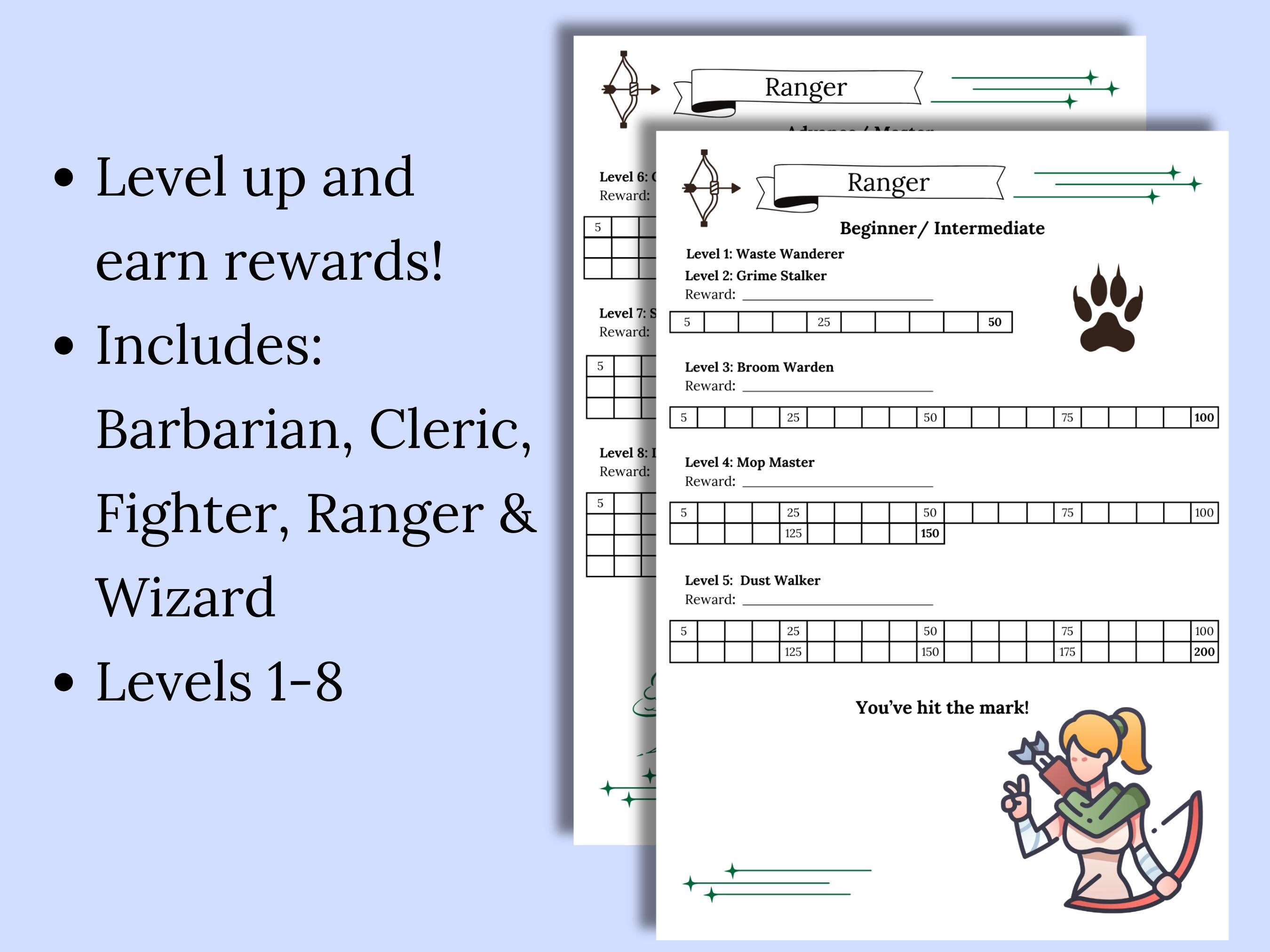 D&D Chore Chart | Printable | Barbarian | Cleric | Fighter | Ranger ...