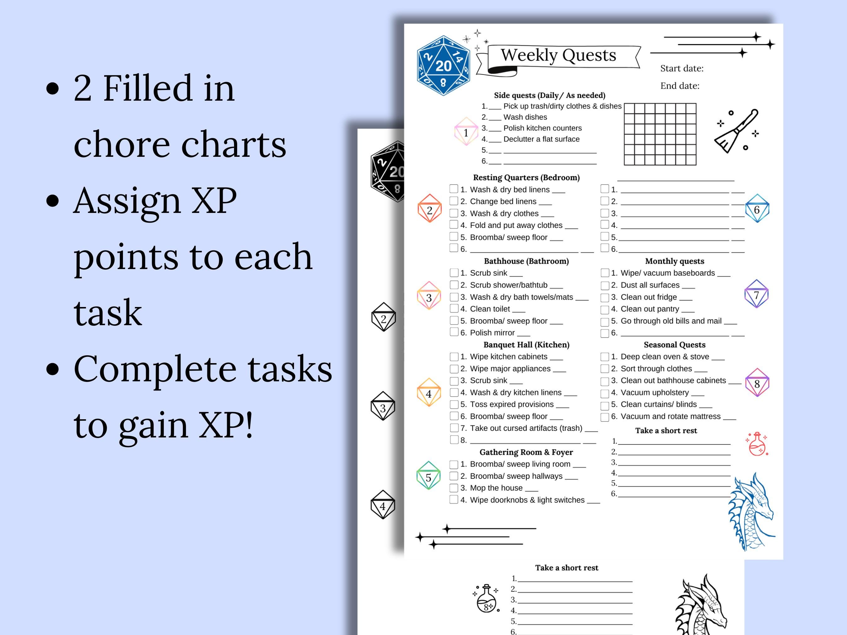 D&D Chore Chart | Printable | Barbarian | Cleric | Fighter | Ranger ...