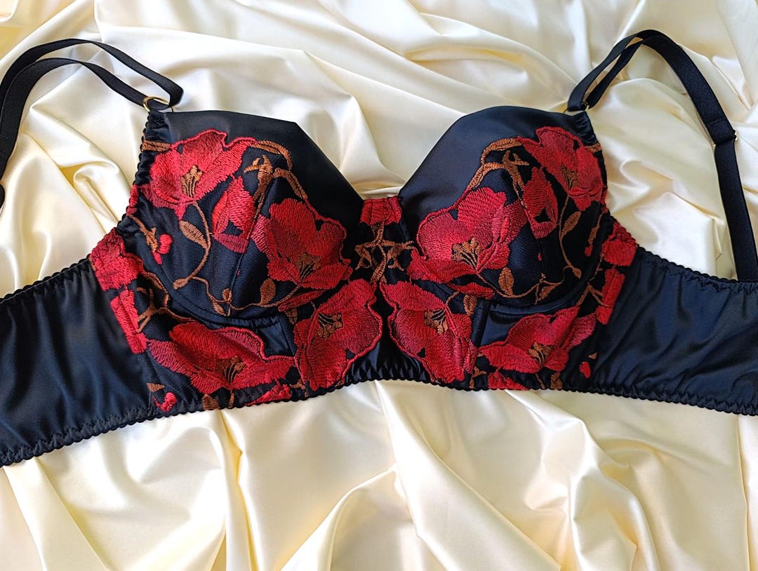 Silk Floral Embroidered Bra, Retro Vintage Lingerie, Handmade Camisole ...