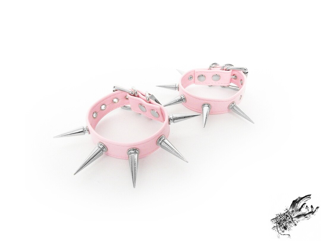 Pink Spike Studded Ankle Cuffs, Pink Vegan Leather Studded Ankle Cuffs ...