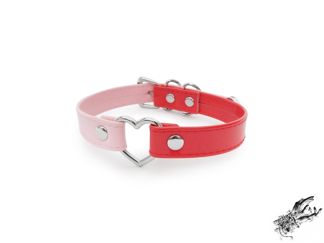 Half Pink Half Red Heart Ring Choker, Pink and Red Heart Ring Collar ...