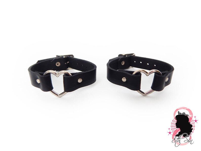 Black Leather Heart Ring Ankle Cuffs Black Heart Ankle Cuffs | Etsy