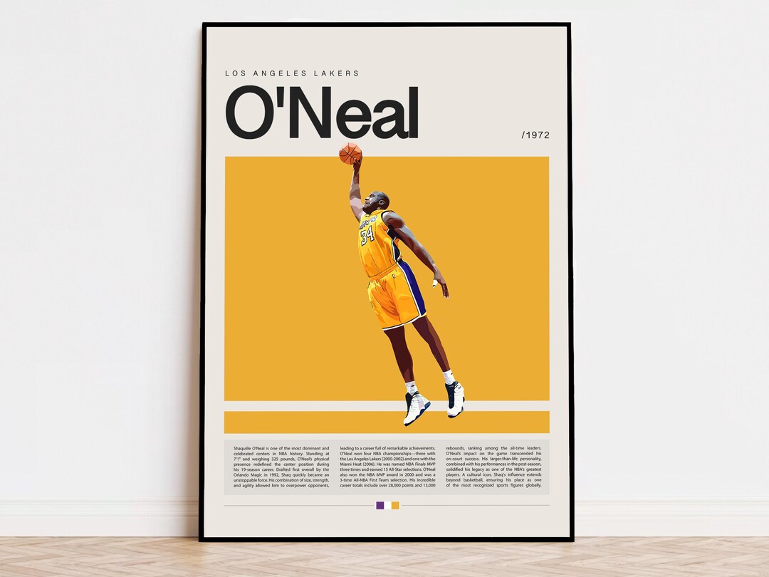 Shaquille O'neal Poster, NBA Poster, Sports Poster, Mid Century Modern ...