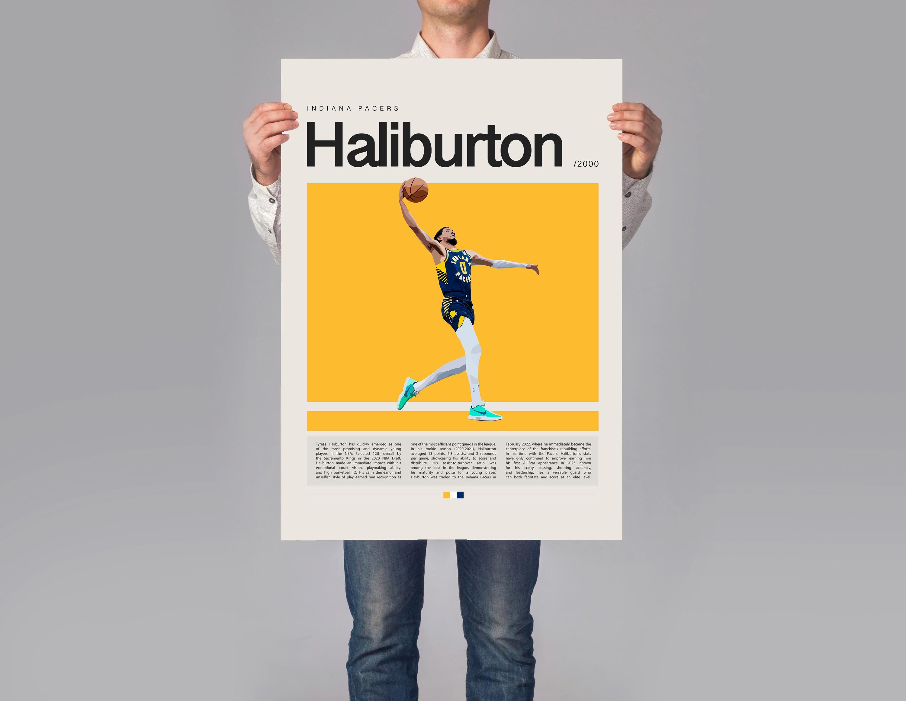 Tyrese Haliburton Poster, NBA Poster, Sports Poster, Mid Century Modern ...