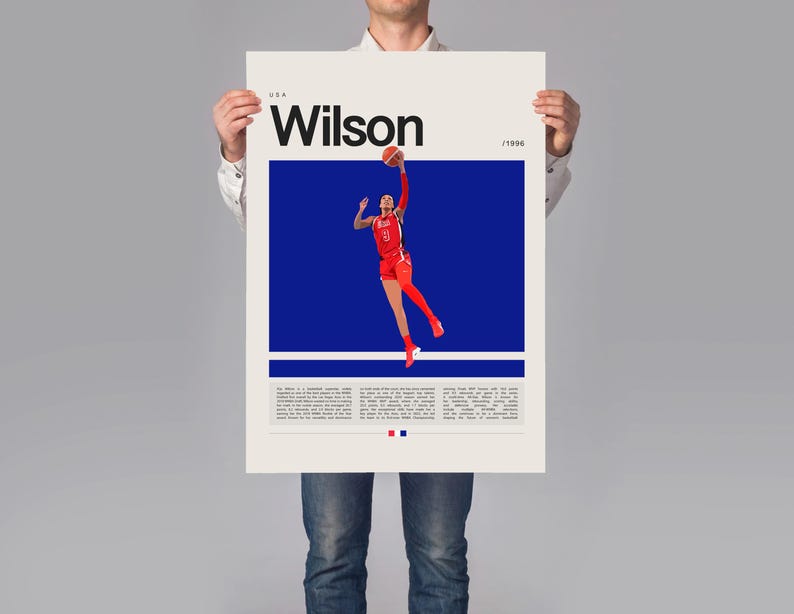 A'ja Wilson Poster, WNBA Poster, Sports Poster, Mid Century Modern, NBA ...