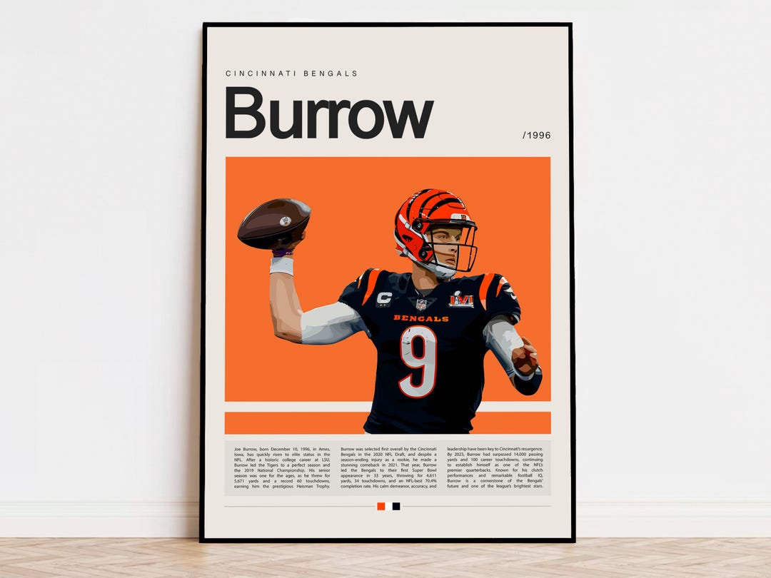 Joe Burrow Poster, NFL Poster, Sports Poster, Modern Sports Art, NFL ...