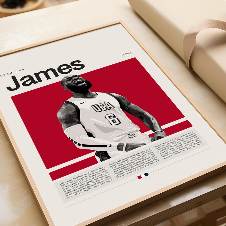 Lebron James Poster, NBA Poster, Sports Poster, Mid Century Modern, NBA ...