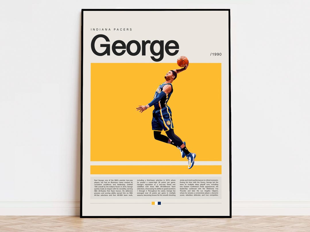 Paul George Poster, NBA Poster, Sports Poster, Mid Century Modern, NBA ...