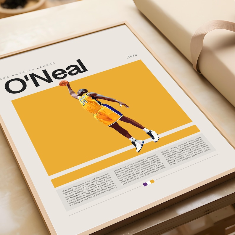 Shaquille O'neal Poster, NBA Poster, Sports Poster, Mid Century Modern ...