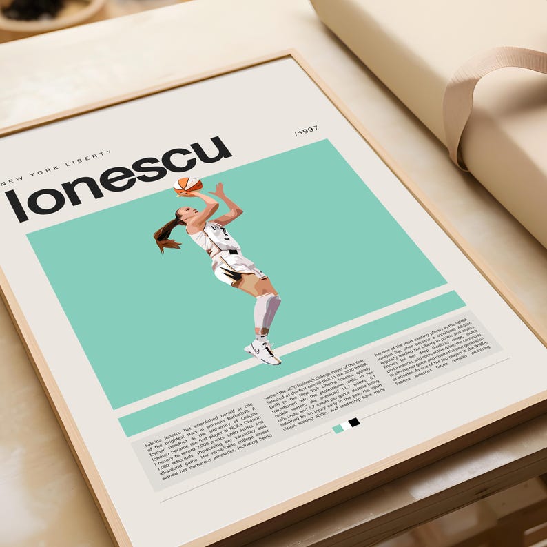 Sabrina Ionescu Poster, WNBA Poster, Sports Poster, Mid Century Modern ...
