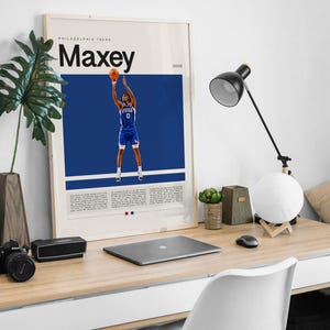 Tyrese Maxey Poster, NBA Poster, Sports Poster, Mid Century Modern, NBA ...