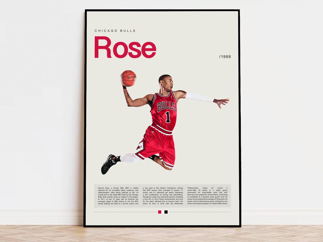 Derrick Rose Poster, NBA Poster, Sports Poster, Mid Century Modern, NBA ...