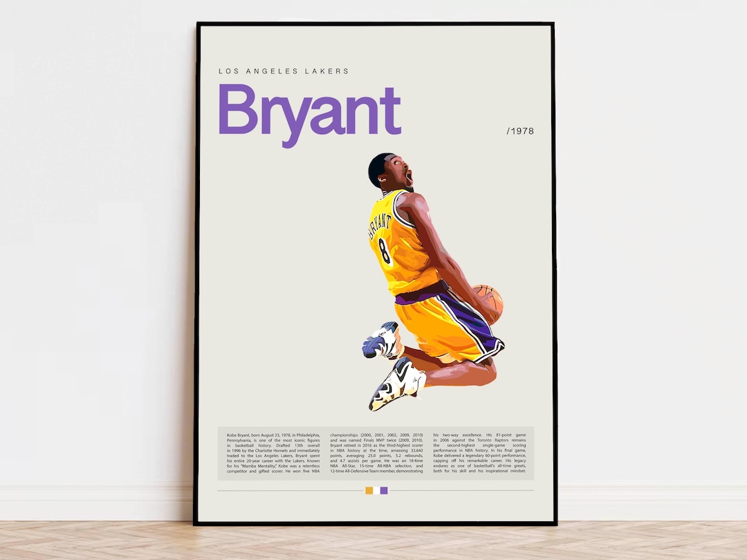 Kobe Bryant Poster, NBA Poster, Sports Poster, Mid Century Modern, NBA ...