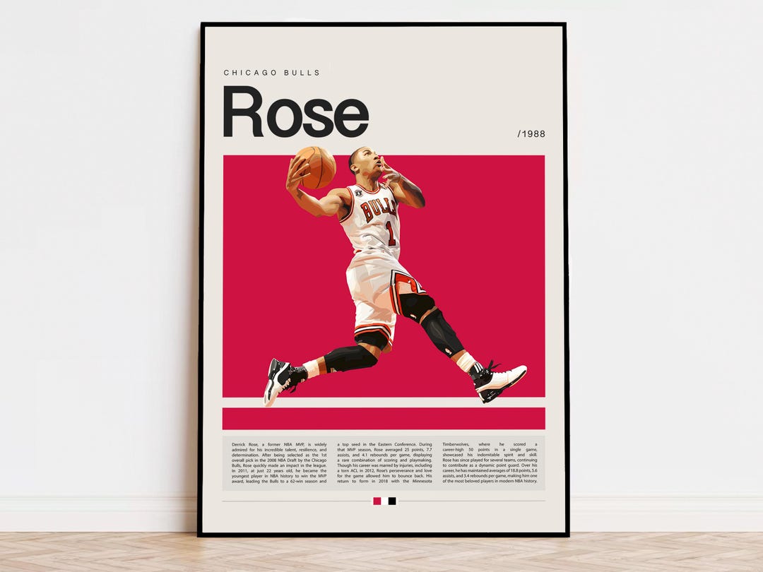 Derrick Rose Poster, NBA Poster, Sports Poster, Mid Century Modern, NBA ...