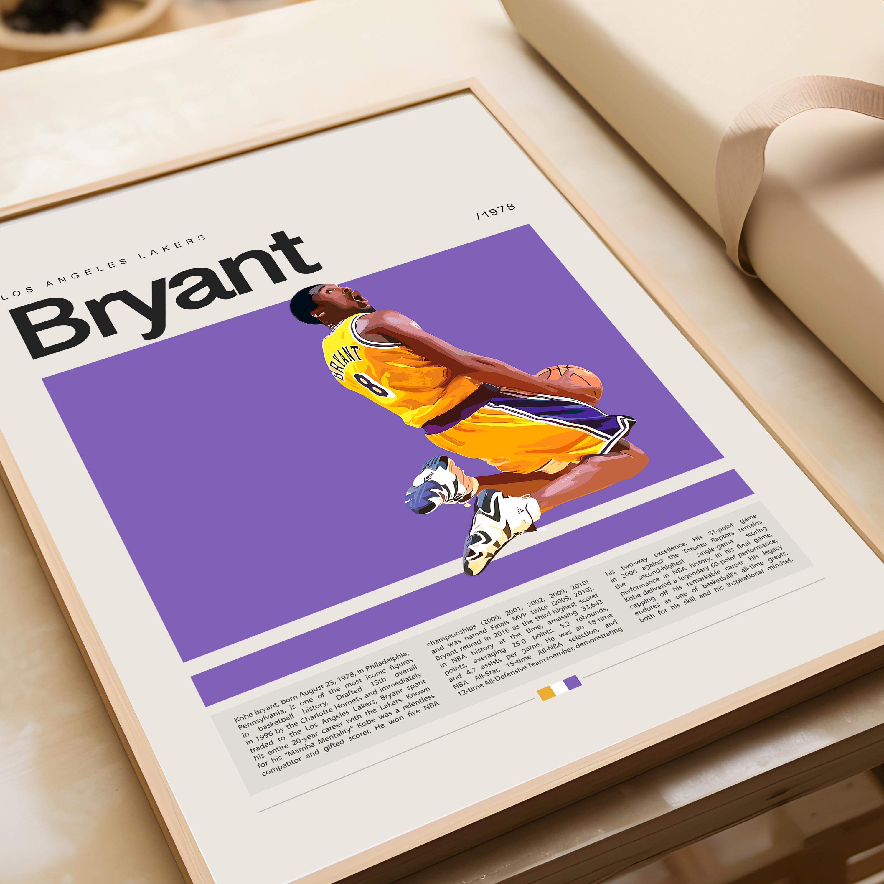 Kobe Bryant Poster, NBA Poster, Sports Poster, Mid Century Modern, NBA ...
