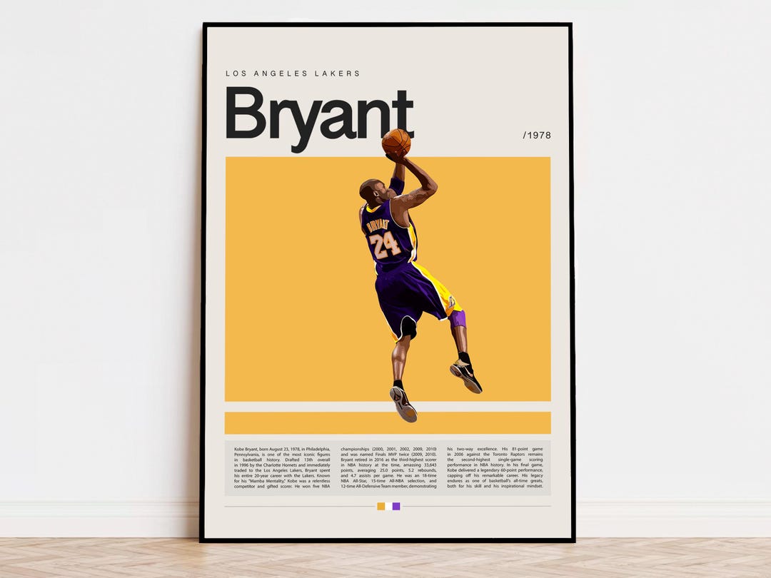 Kobe Bryant Poster, NBA Poster, Sports Poster, Mid Century Modern, NBA ...