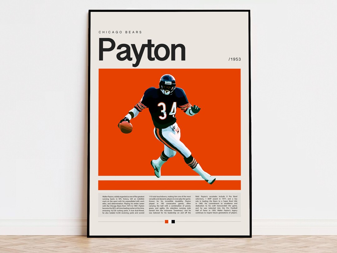 Walter Payton Poster, NFL Poster, Sports Poster, Modern Sports Art, NFL ...