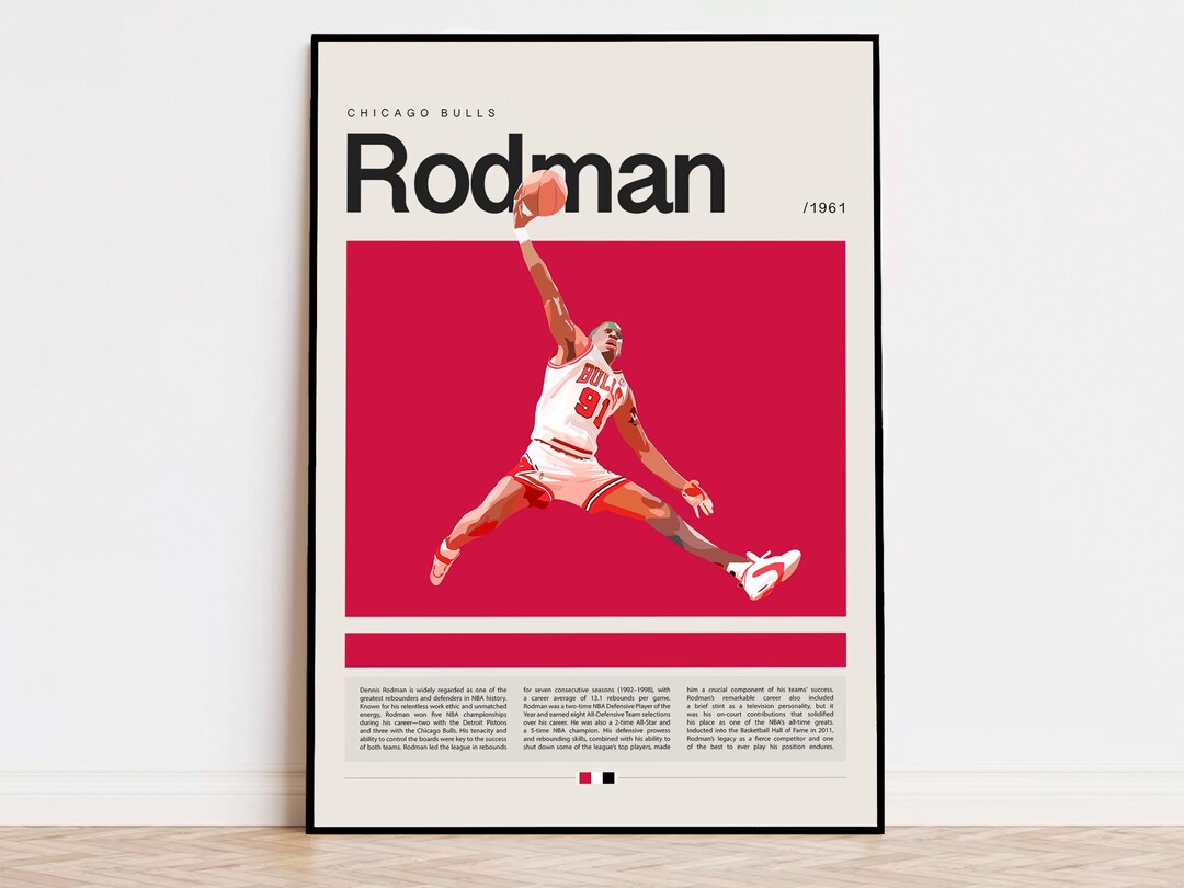Dennis Rodman Poster, NBA Poster, Sports Poster, Mid Century Modern ...