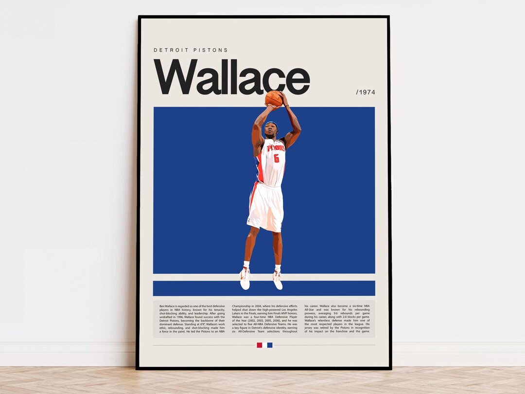 Ben Wallace Poster, NBA Poster, Sports Poster, Mid Century Modern, NBA ...