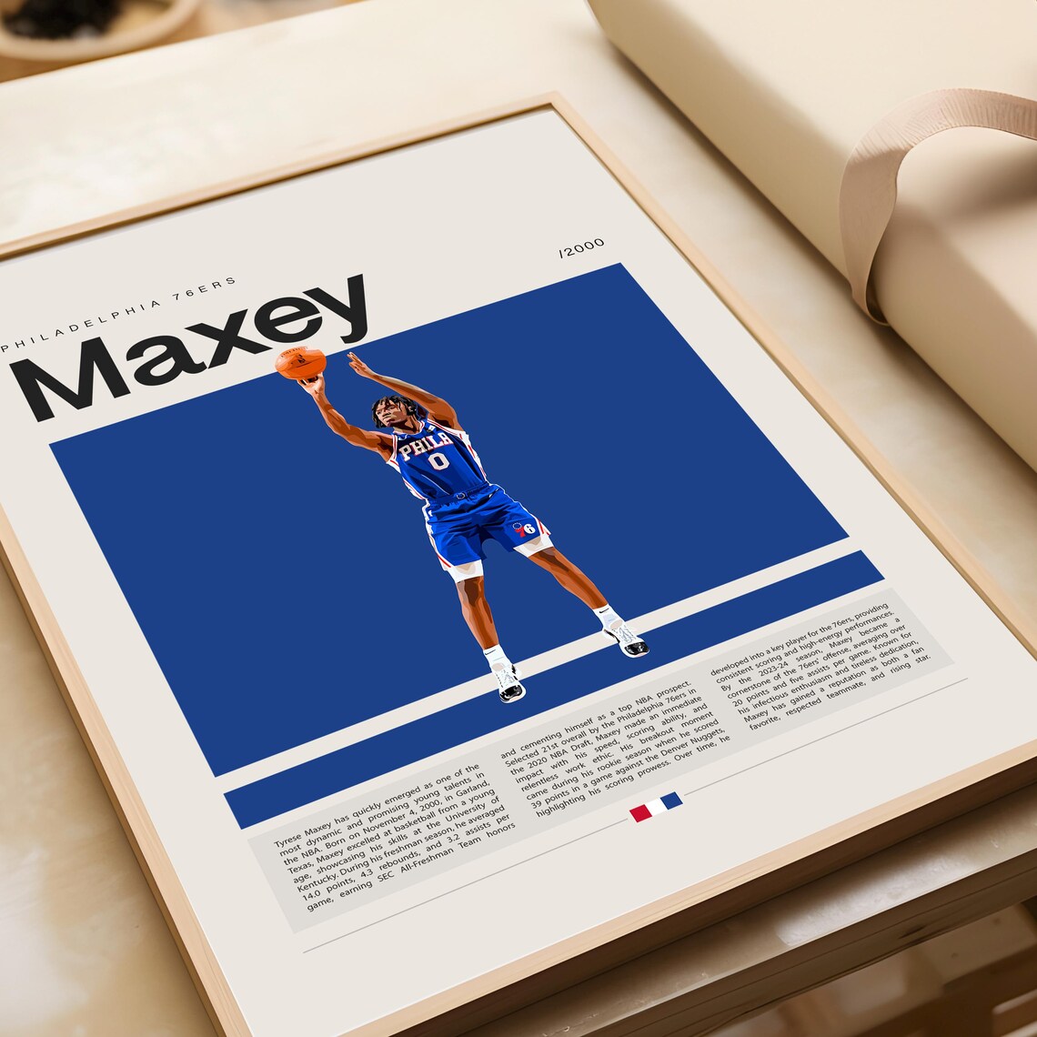 Tyrese Maxey Poster, NBA Poster, Sports Poster, Mid Century Modern, NBA ...