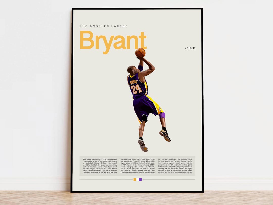 Kobe Bryant Poster, NBA Poster, Sports Poster, Mid Century Modern, NBA ...