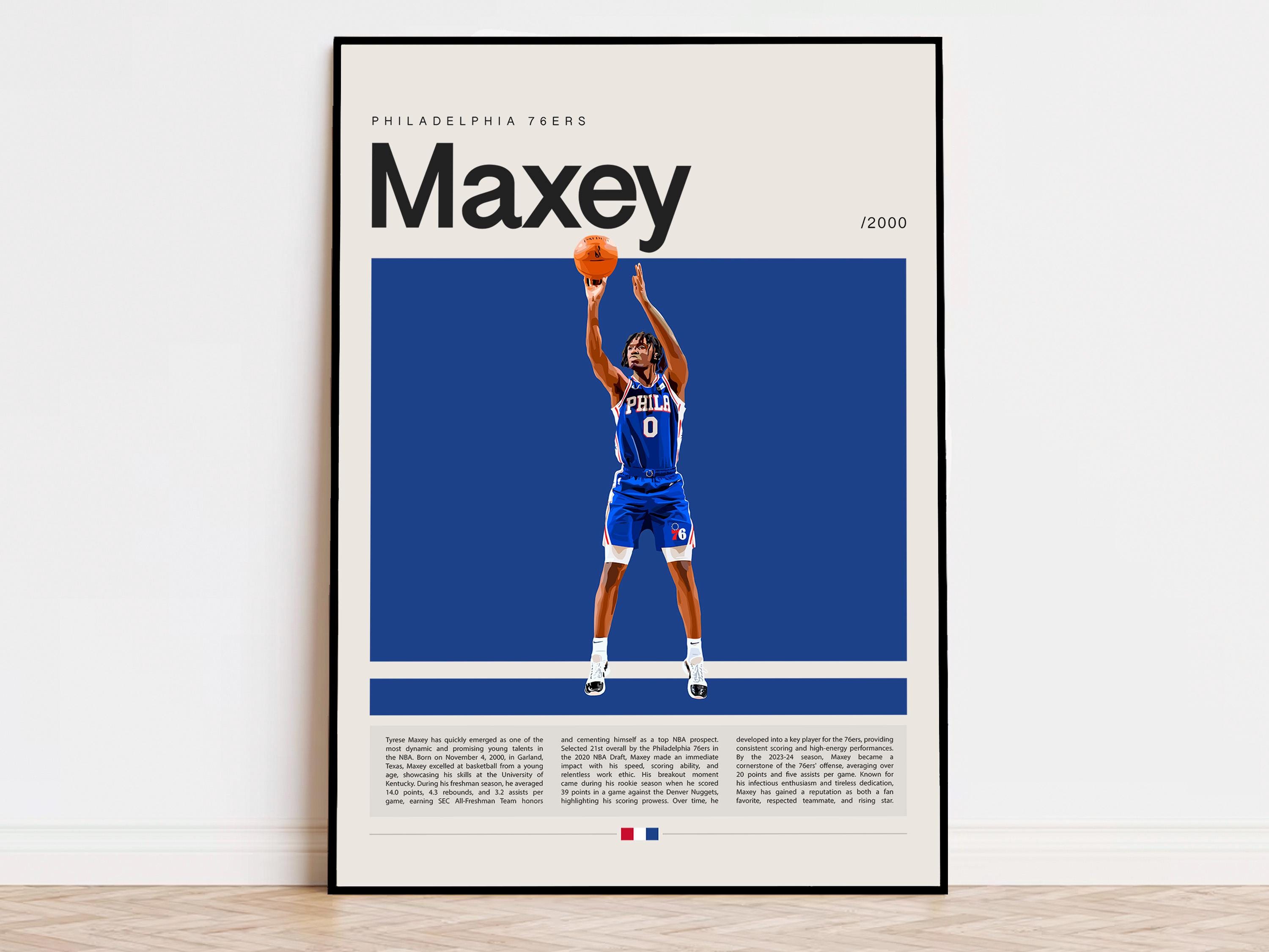 Tyrese Maxey Poster, NBA Poster, Sports Poster, Mid Century Modern, NBA ...
