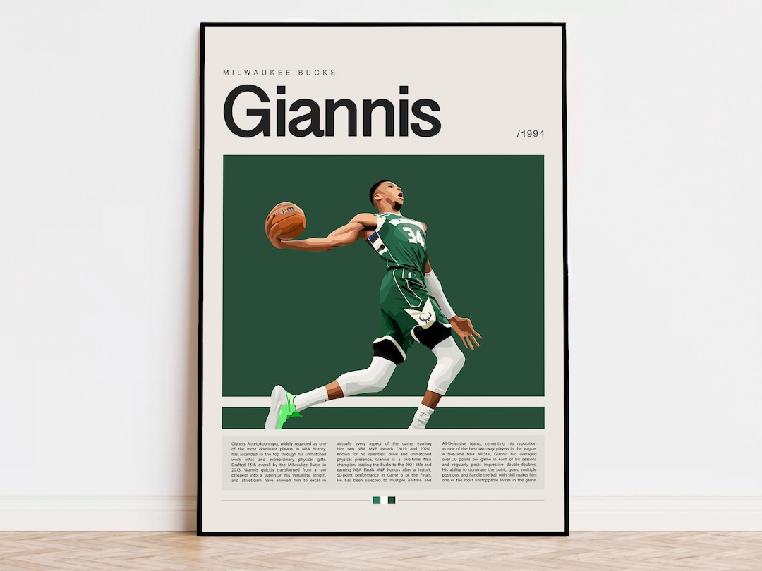 Giannis Antetokounmpo Poster, NBA Poster, Sports Poster, Mid Century ...
