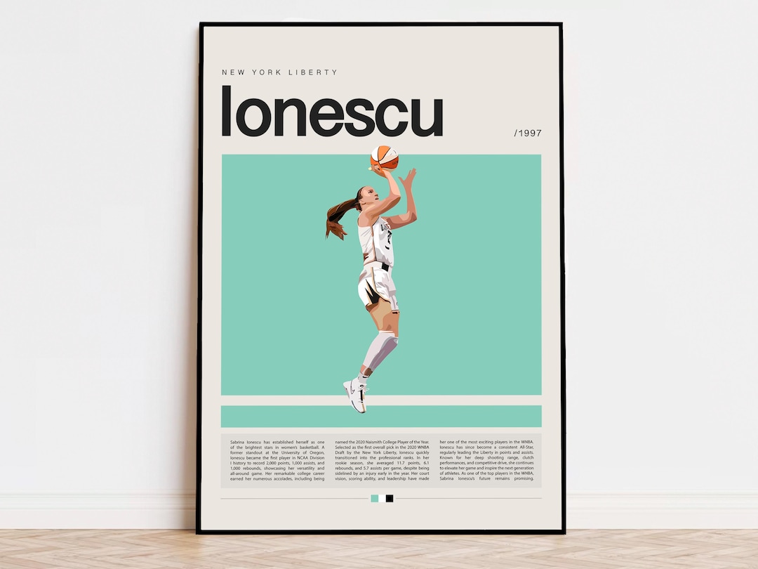 Sabrina Ionescu Poster, WNBA Poster, Sports Poster, Mid Century Modern ...