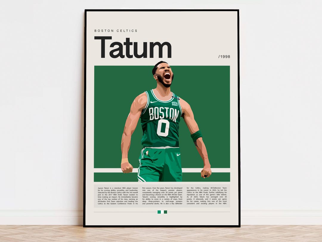 Jayson Tatum Poster, NBA Poster, Sports Poster, Mid Century Modern, NBA ...