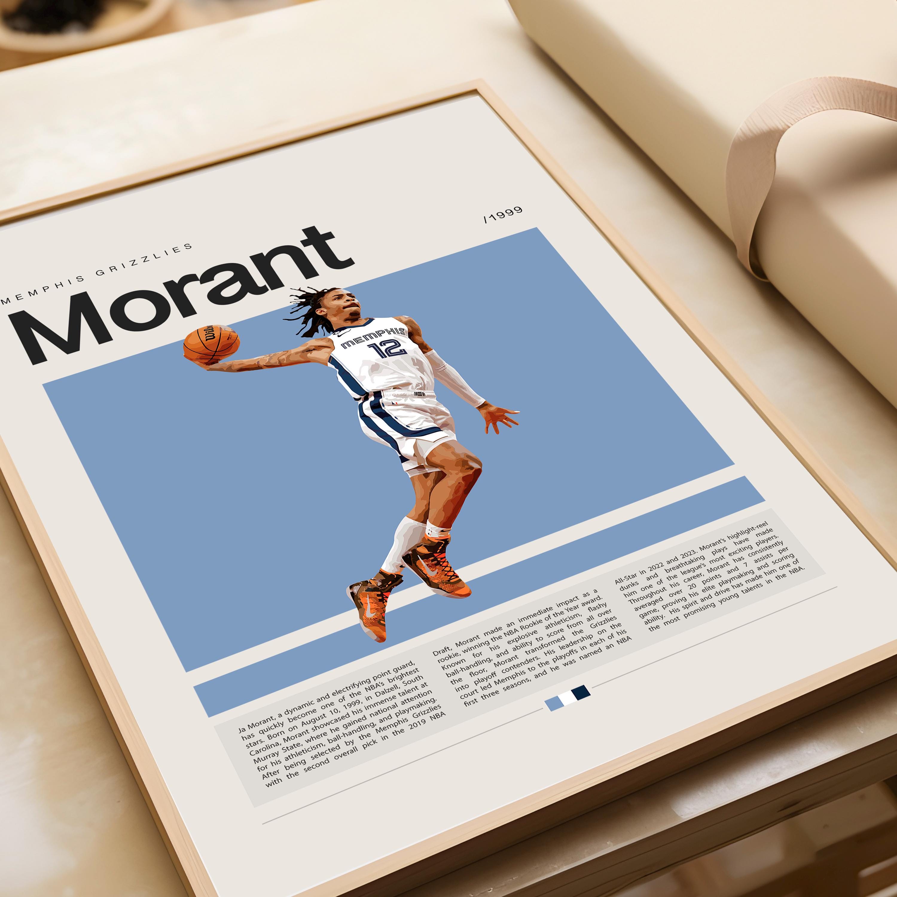 Ja Morant Poster, NBA Poster, Sports Poster, Mid Century Modern, NBA ...