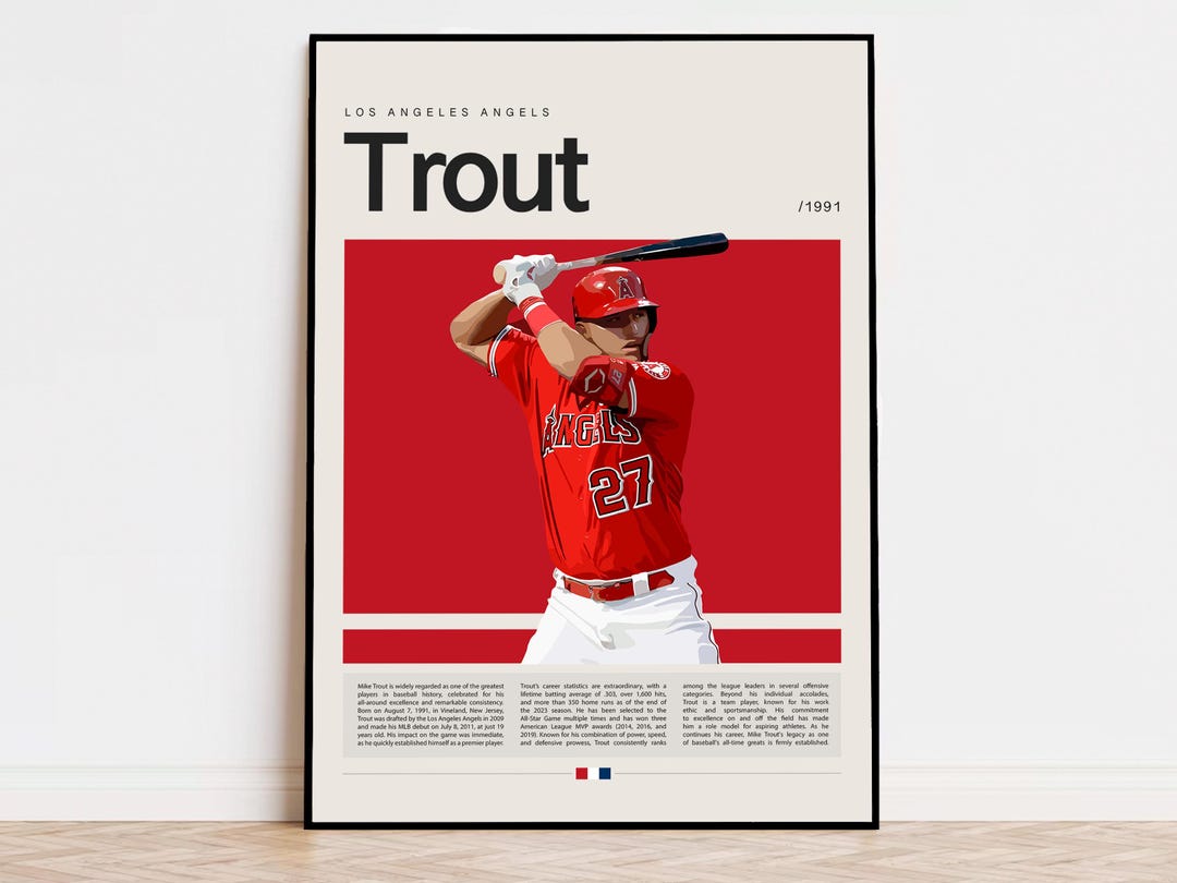 Mike Trout Poster, Baseball Poster, Los Angeles Angels, Sports Poster ...