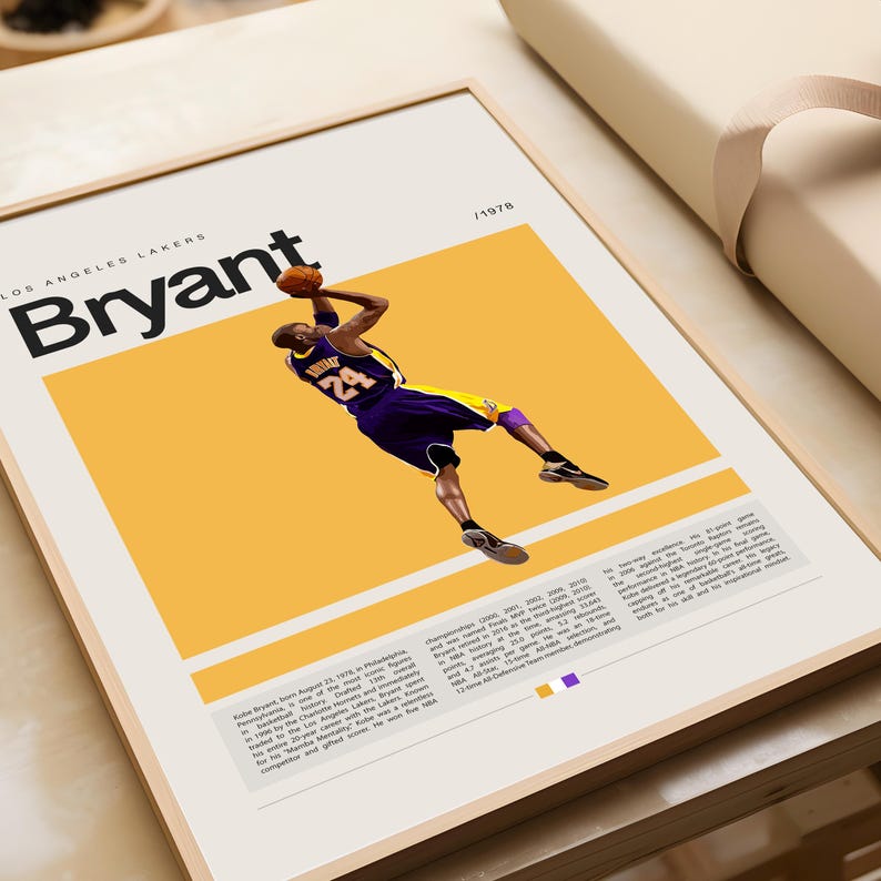 Kobe Bryant Poster, NBA Poster, Sports Poster, Mid Century Modern, NBA ...
