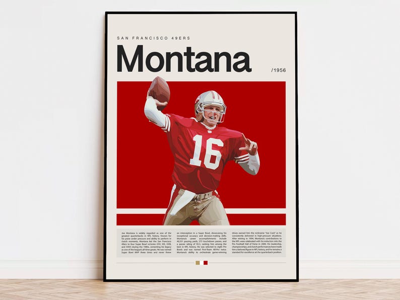 Joe Montana Poster, NFL Poster, Sports Poster, Modern Sports Art, NFL ...