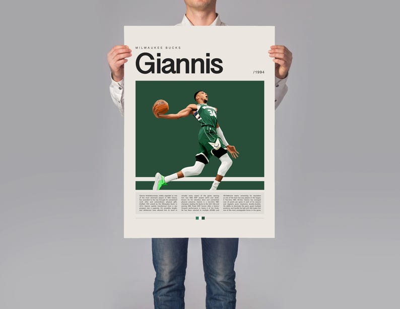 Giannis Antetokounmpo Poster, NBA Poster, Sports Poster, Mid Century ...