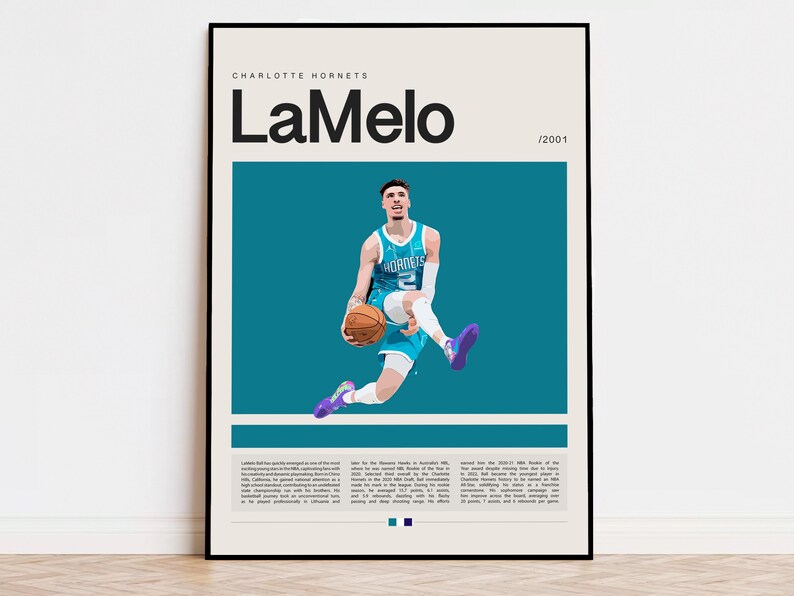 Lamelo Ball Poster, NBA Poster, Sports Poster, Mid Century Modern, NBA ...