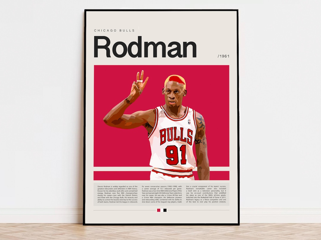 Dennis Rodman Poster, NBA Poster, Sports Poster, Mid Century Modern ...