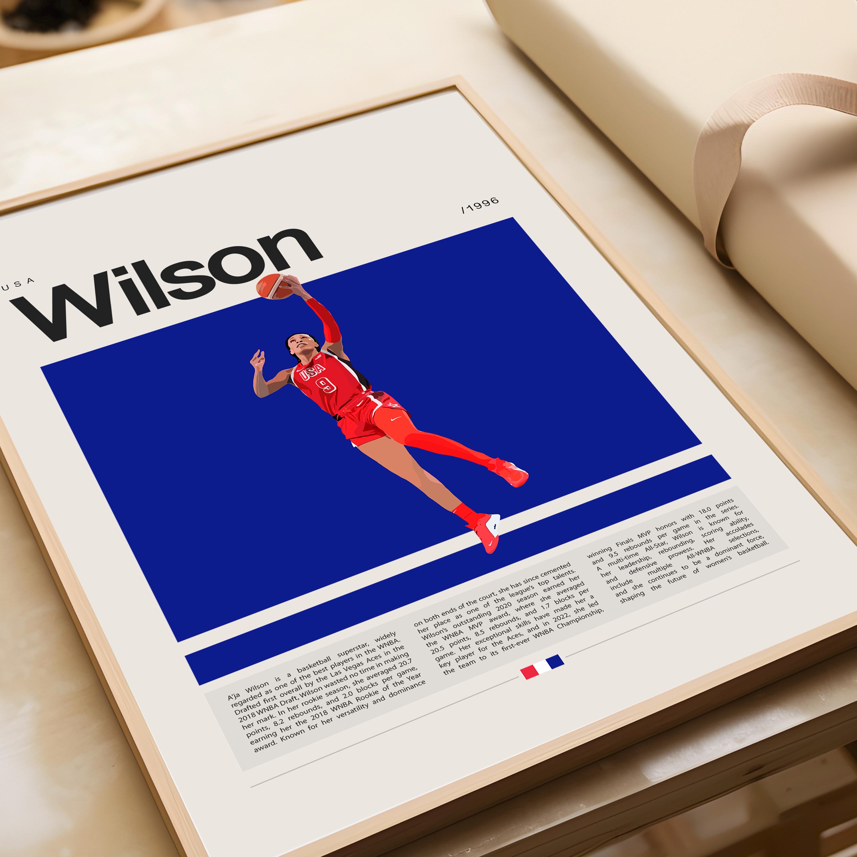 A'ja Wilson Poster, WNBA Poster, Sports Poster, Mid Century Modern, NBA ...