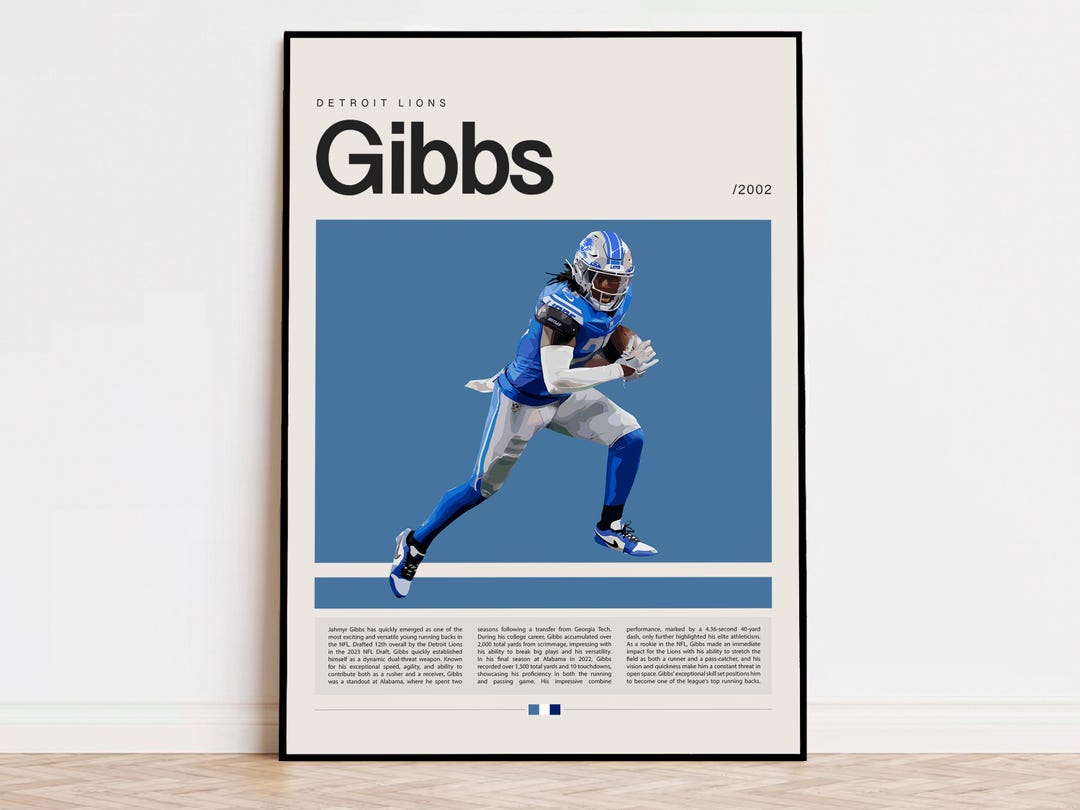 Jahmyr Gibbs Poster, NFL Poster, Sports Poster, Modern Sports Art, NFL ...