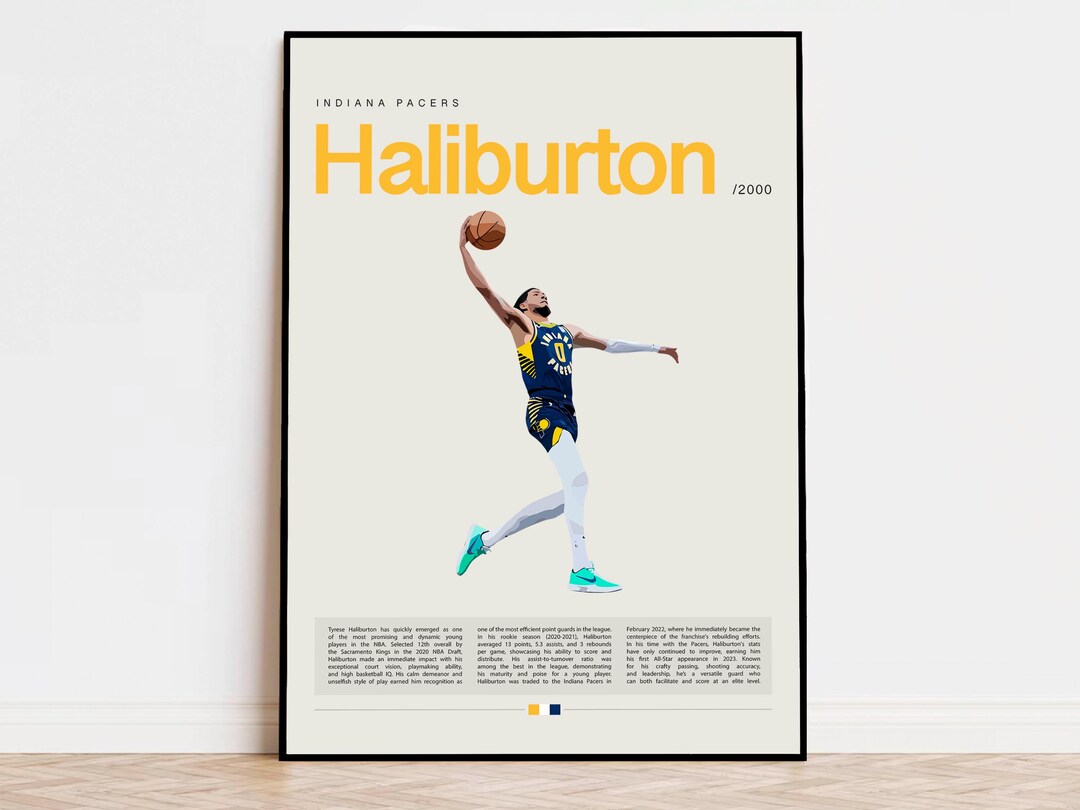 Tyrese Haliburton Poster, NBA Poster, Sports Poster, Mid Century Modern ...