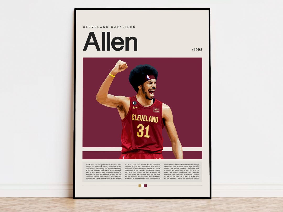 Jarrett Allen Poster, NBA Poster, Sports Poster, Mid Century Modern ...