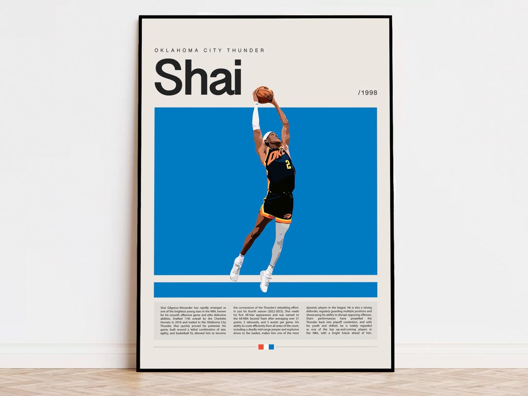 Shai Gilgeous-alexander Poster, NBA Poster, Sports Poster, Mid Century ...