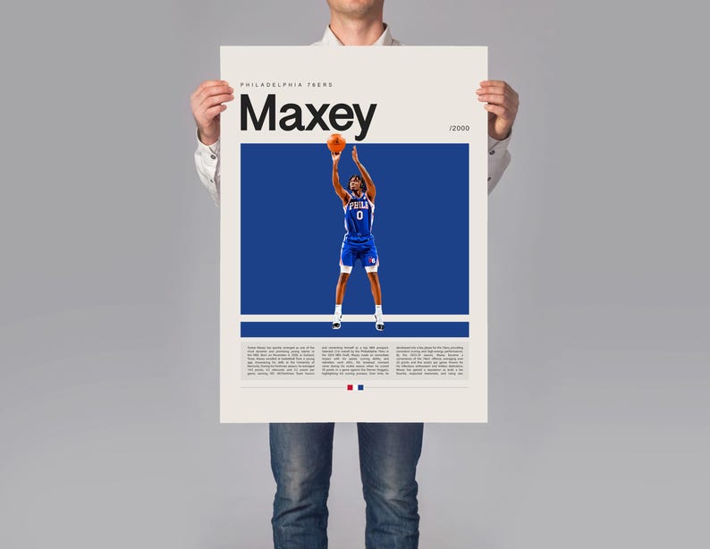 Tyrese Maxey Poster, NBA Poster, Sports Poster, Mid Century Modern, NBA ...