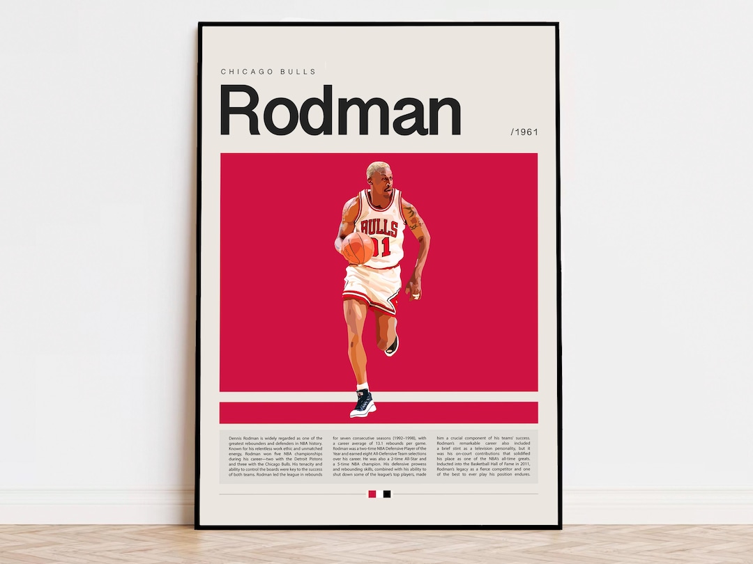 Dennis Rodman Poster, NBA Poster, Sports Poster, Mid Century Modern ...