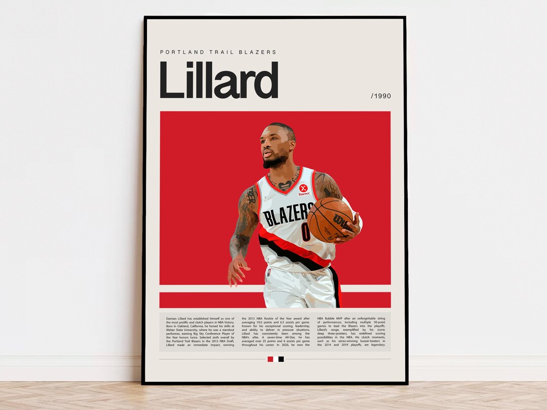 Damian Lillard Poster, NBA Poster, Sports Poster, Mid Century Modern ...