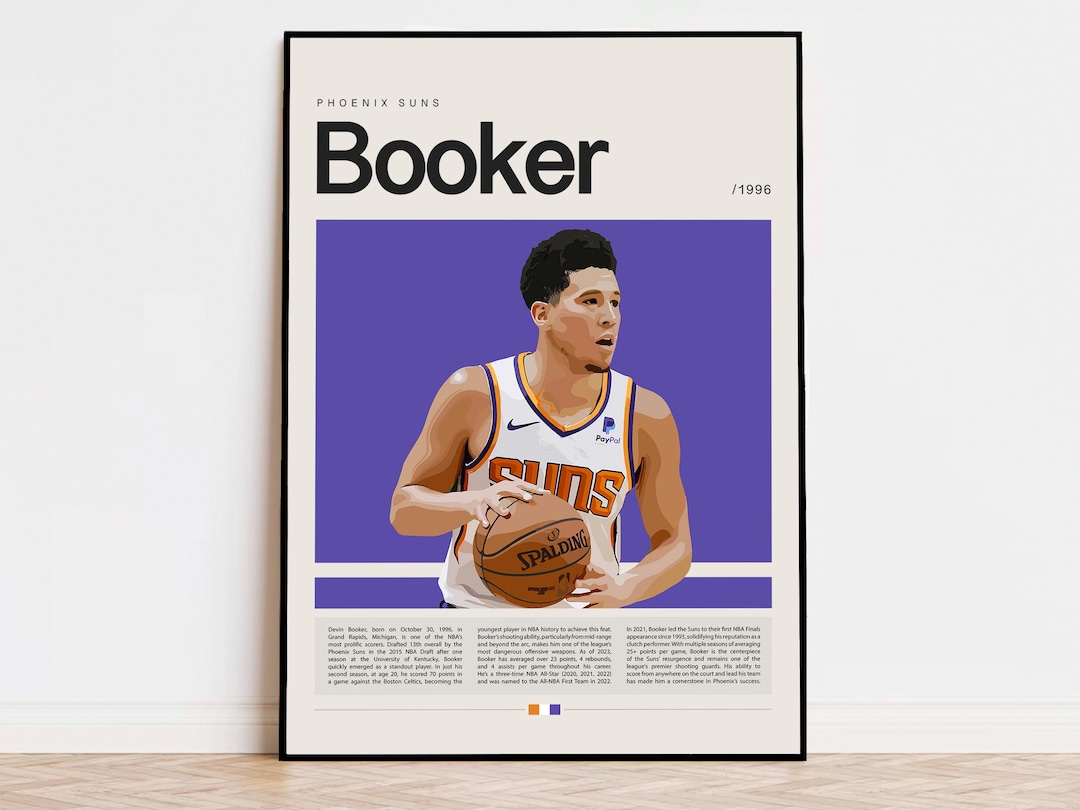 Devin Booker Poster, NBA Poster, Sports Poster, Mid Century Modern, NBA ...
