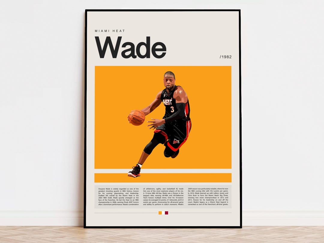 Dwyane Wade Poster, NBA Poster, Sports Poster, Mid Century Modern, NBA ...