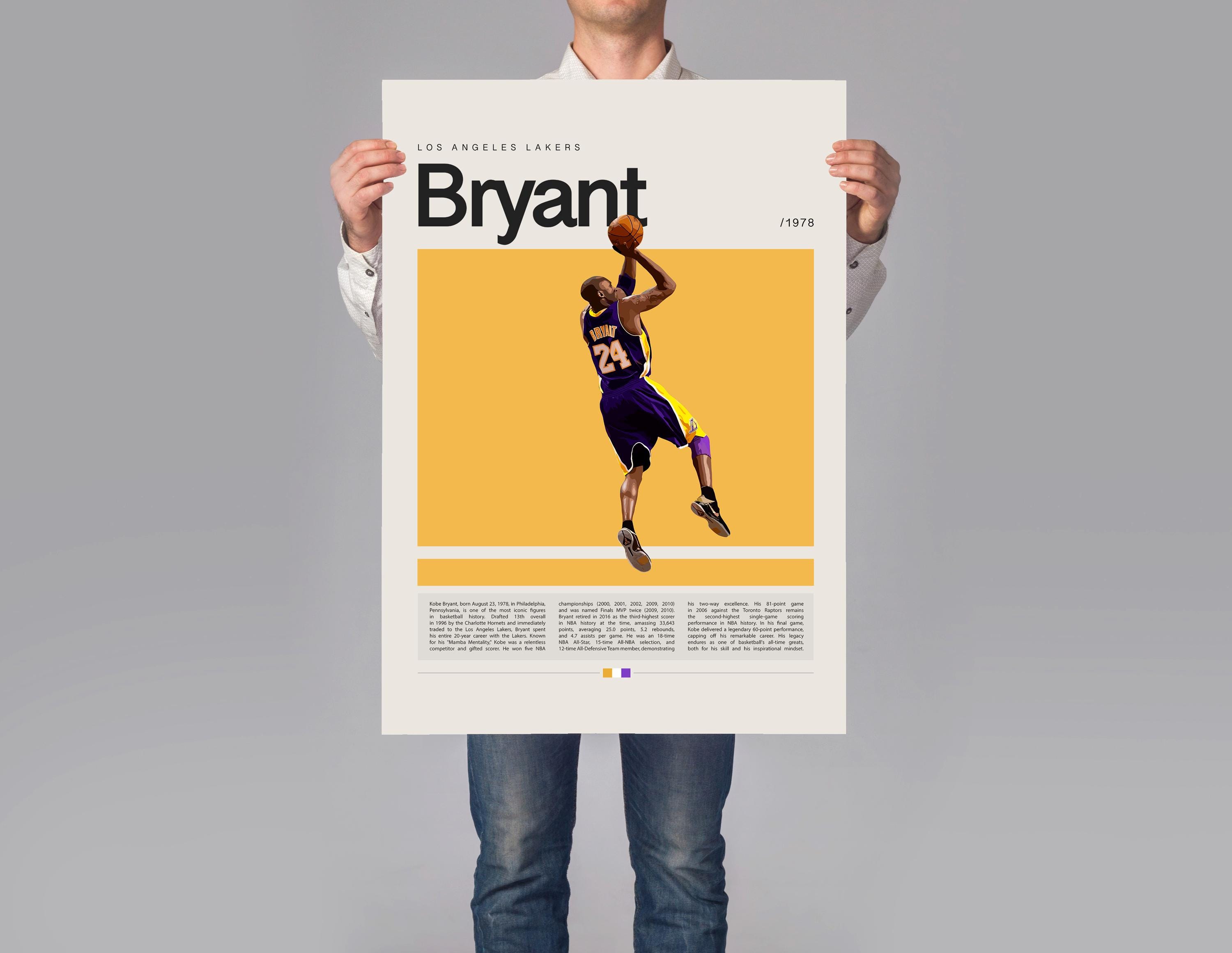 Kobe Bryant Poster, NBA Poster, Sports Poster, Mid Century Modern, NBA ...