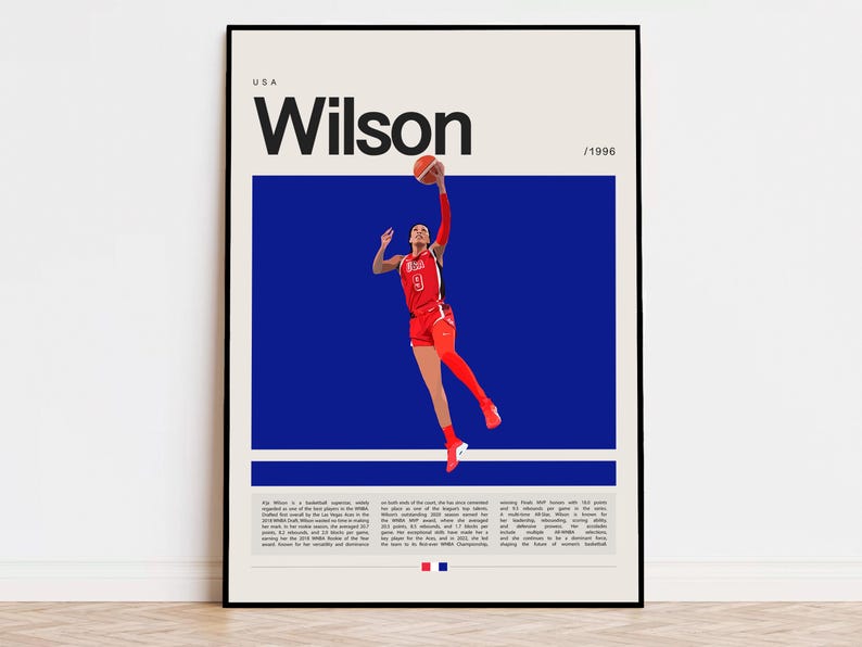 A'ja Wilson Poster, WNBA Poster, Sports Poster, Mid Century Modern, NBA ...
